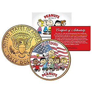 PEANUTS Americana CHARLIE BROWN Snoopy JFK Half Dollar Coin 24K Gold Plated