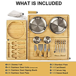 SunClenase Foldable Charcuterie Boards Gift Set - Bamboo Cheese Board and Knife Set - Large Charcuterie Board Set- Perfect Housewarming & Wedding Gifts
