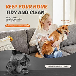 Sweetcrispy Professional Pet Grooming Vacuum Kit with Cordless Low Noise Dog Clippers, 2.5L Cup, 3 Suction Modes, and 5 Groomer Tools for Cats, Dogs and Other Animals Hair Trimmer