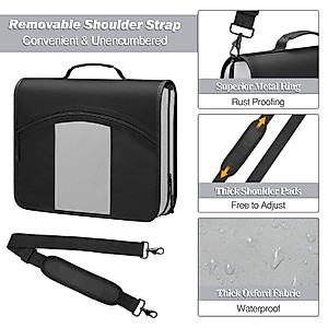 MoKo Zipper Binder, 3 inch 3 Ring Binder with Zipper, 600 Sheet Capacity Multi-Pocket School Binder Organizer, Handle and Shoulder Strap Included, Black & Gray