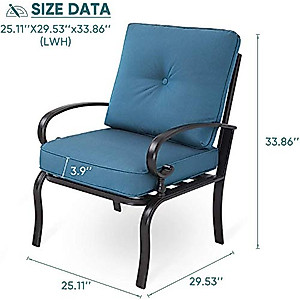 Cemeon Outdoor Furniture Metal Patio Dining Chairs Set of 2 Metal Frame Chairs, All-Weather Garden Seating Chair (Peacock Blue Cushions)