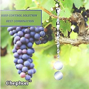Chephon Bird Scare Rods with Reflective Discs Reflectors - Upgraded Bird Spinner Scare Device of Twisting Rods and Disks to Keep Birds Away Like Woodpecker and Pigeon - 6 Pack
