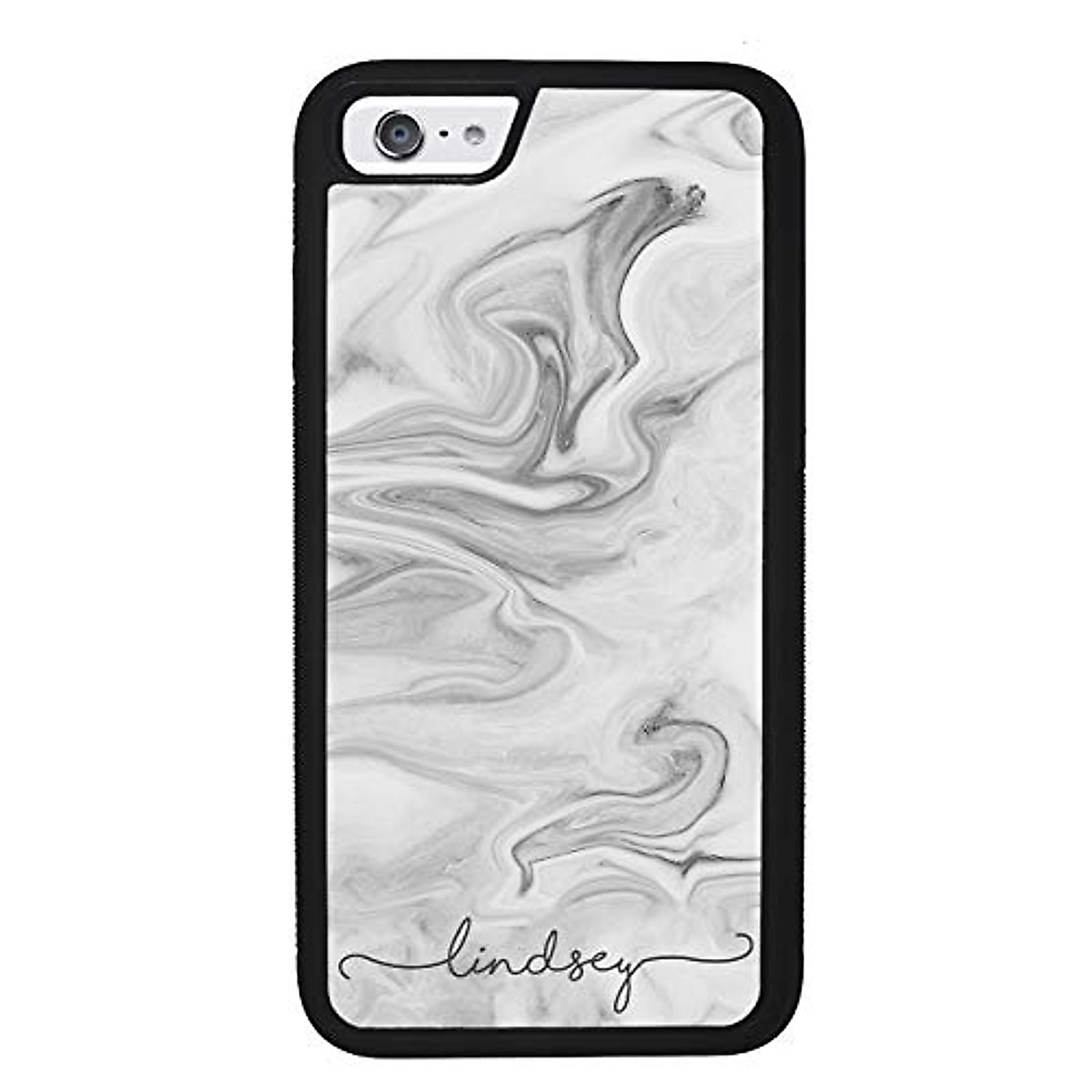 Black and White Marble Script Personalized Apple iPhone Black Rubber Phone Case Compatible with iPhone 14 Pro Max, Pro, Max, iPhone 13 Pro Max Mini, 12 Pro Max Mini, 11 Pro Max X XS Max XR 8 7 Plus