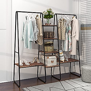 VERFARM Metal Garment Rack, Freestanding Heavy Duty Clothes Rack with 2 Hanger Rod and 6 Shelves for Bedroom Living Room