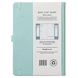 Busy B Busy Life Diary January to December 2022 - A5 Blue Faux Leather Week to View Planner with Dual Schedules, Pen Holder and Pockets