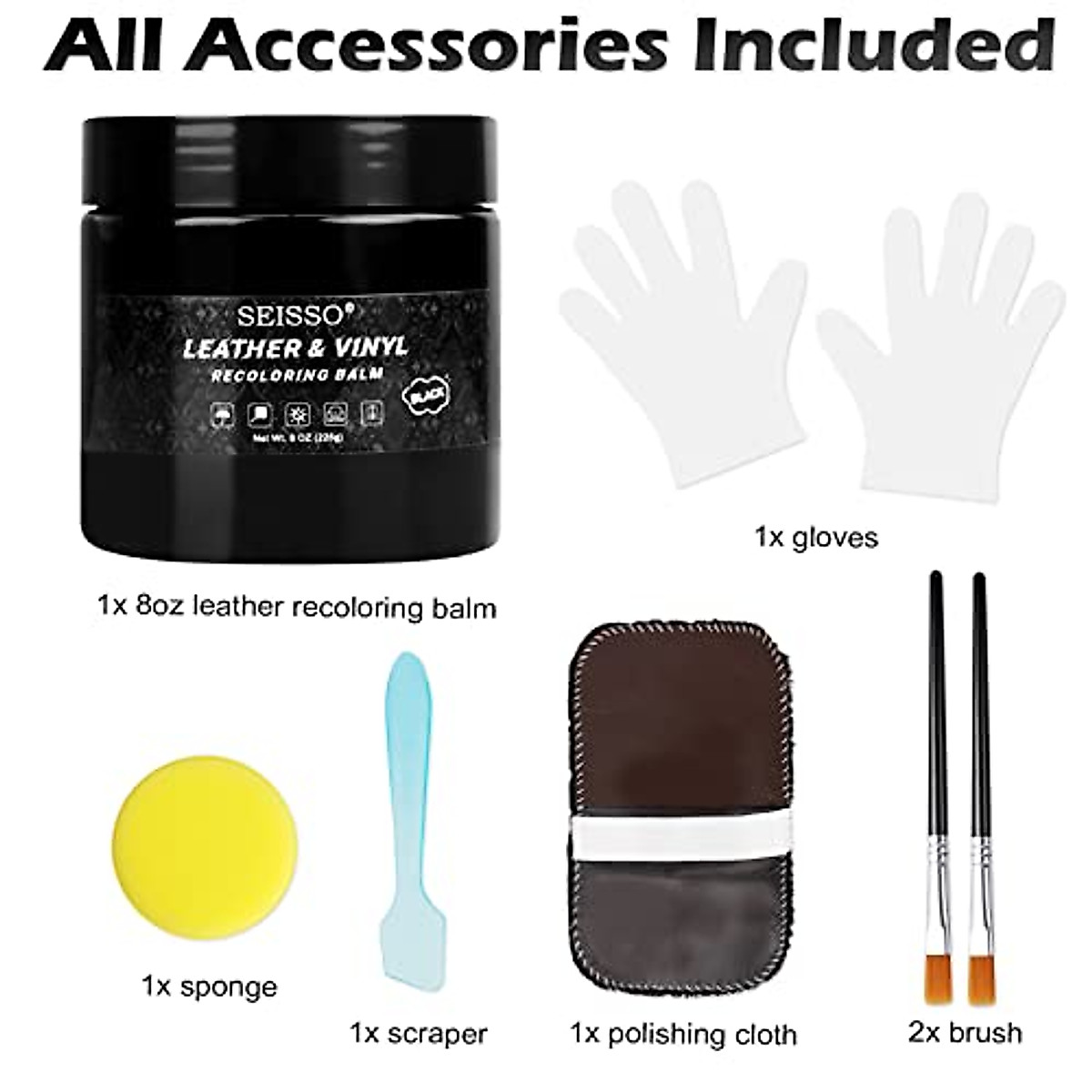 SEISSO Leather Recoloring Balm - Leather Repair Kit Furniture - Leather Repair Kits for Couches - Leather Restorer for Couches Black Car Seat, Sofa, Boots - Leather Dye Black