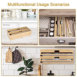 2 in 1 Foil and Plastic Wrap Organizer with Cutter,【Upgraded version】Aluminum Foil Dispenser with Cutter for Organization and Storage, Wrap Dispenser for Kitchen Drawer(Horizontal or Wall Mounted)