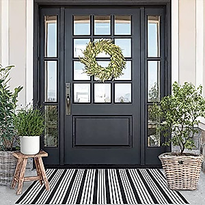 KaHouen Cotton Black and White Striped Rug (27.5 x 43 Inches), Washable Stripe Outdoor Hand-Woven Reversible Stripe Rug for Outdoor Entryway,Laundry Room,Farmhouse,Kitchen.