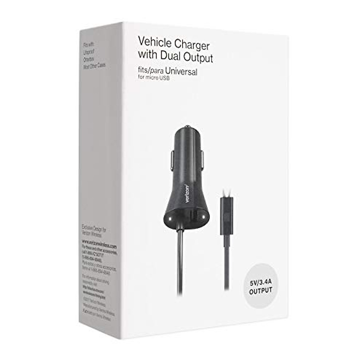 Verizon Car Charger, Micro USB Dual USB Car Charger with LED Light for Samsung, LG, Nexus, HTC and More