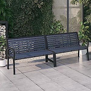 vidaXL Twin Patio Bench Garden Outdoor Lawn Yard Terrace Balcony Backyard Bench Seat Seating Sitting Chair Furniture Steel and WPC Black