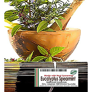 (E) EUCALYPTUS & SPEARMINT Incense - Mixture of eucalyptus, sage, spearmint and lavender - Natural Premium Incense By Oakland Gardens (Eucalyptus & Spearmint (100 Sticks))