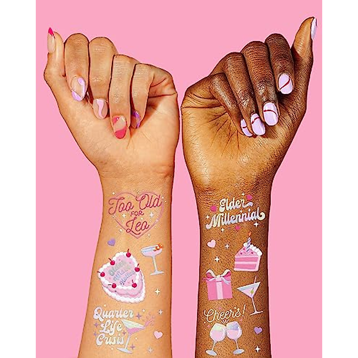 xo, Fetti Elder Millennial Birthday Temporary Tattoos - 44 iridescent styles | Birthday Party Decorations, Fun Birthday Girl Party Favors, HBD, Older Wiser Hotter, 20s, 30s