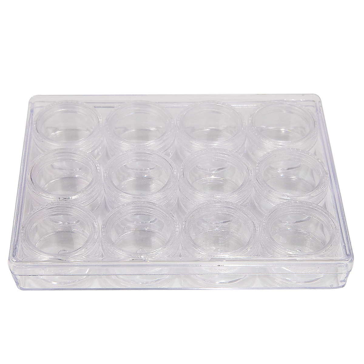 The Beadsmith Personality Case - Clear Storage Organizer Box, 5 x 3.75 x 0.9 inches - Includes 12 Small Containers with lids - 1.2 x 0.7 inches, Bead Holder