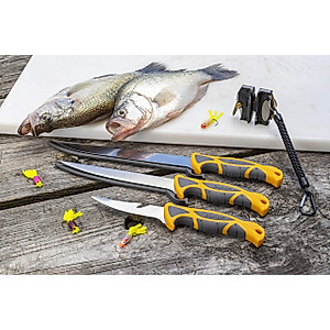 Smith’s 51056 RegalRiver 9-Inch Fillet Knife,Yellow & Grey,Stainless Steel Blade,TPE Soft Grip Handle,Durable Plastic Sheath,Lanyard Hole,Freshwater Fishing Knife,Large Fish Cleaning Knife
