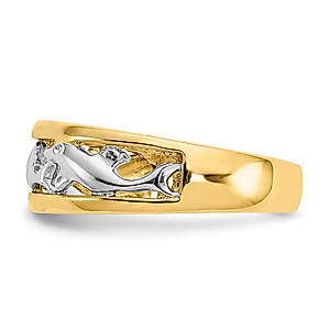 Size 8 - Solid 14k Yellow and White Gold Two Tone Dolphin Ring (6mm)