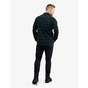 RevolutionRace Men's Campfire Shirt, Durable Flannel Shirt, Great for Fishing, Hiking and Other Outdoor Acitvities, Black/Deep Teal, 2XL