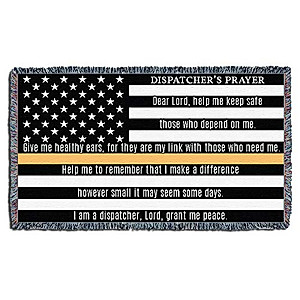 Police Department - Dispatcher's Protection Prayer - Yellow Thin Line American Flag Blanket - Gift Tapestry Throw for Back of Couch or Sofa - Woven from Cotton - Made in The USA (61x36)
