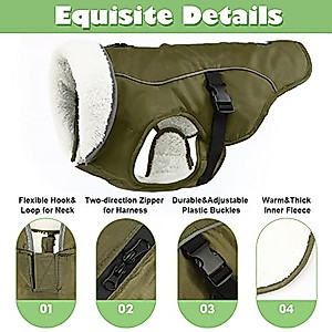 EMUST Dog Cold Weather Coats, Fleece Lining Small/Medium/Large Dog Jacket for Winter, Warm Waterproof Dog Winter Clothes for Large Dogs, Green, XL