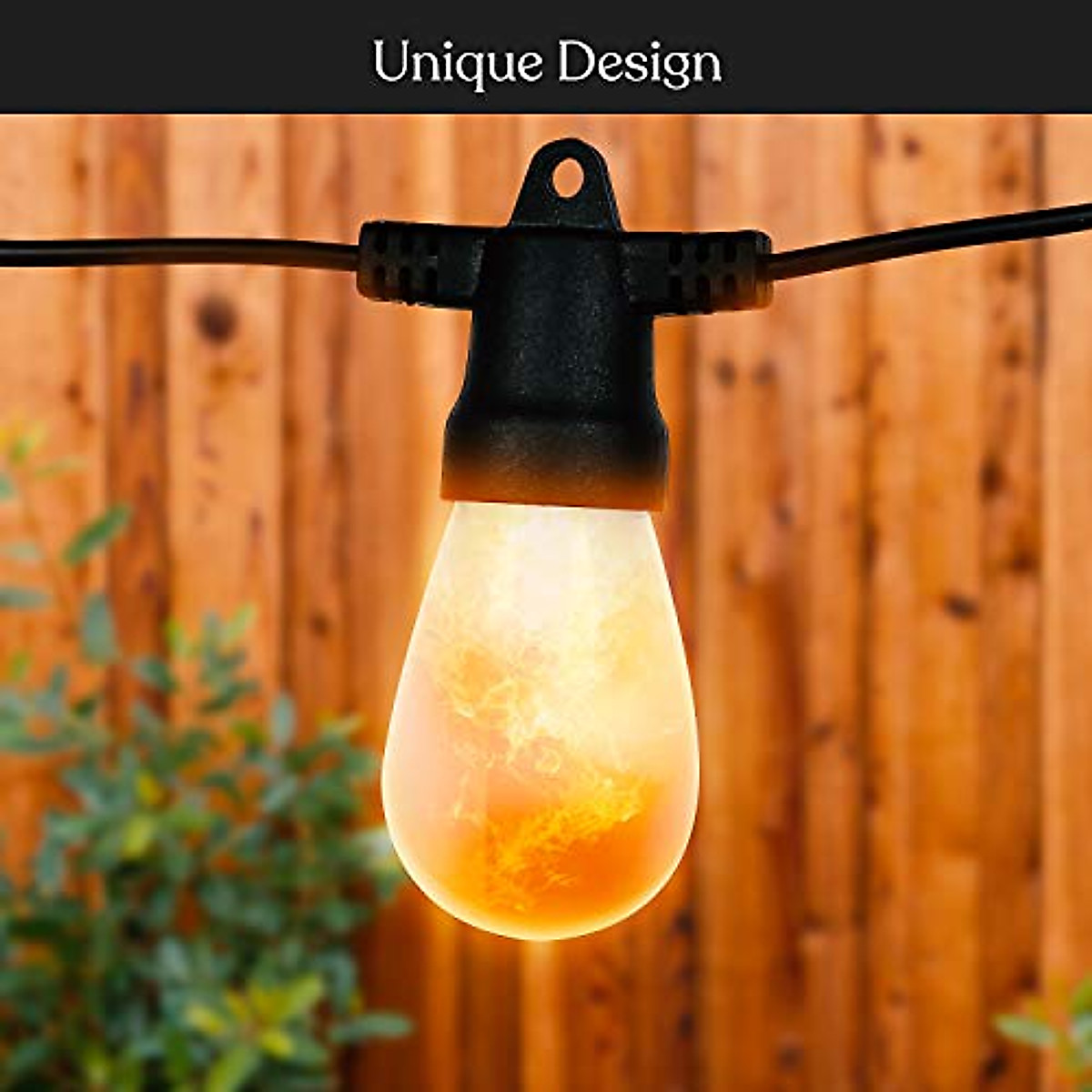 Brightech Ambience Pro Solar Powered LED Outdoor String Lights - 27 Ft Commercial Waterproof Patio Lights with Flaming, Flickering Bulbs - Shatterproof String Lights for Your Halloween, Porch, Deck