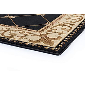 Orleans Traditional Border Black Scatter Mat Rug, 2' x 3'