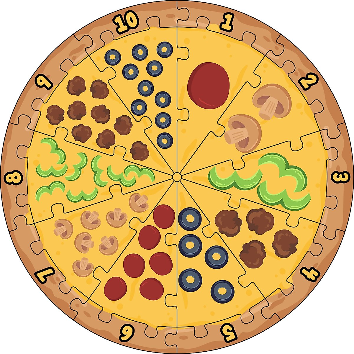 Abiliad 1-20 Double Sided Counting Pizza Puzzle - 7" Slices - 20 Piece Puzzle Teaches Counting 1-20, Number Recognition, and Motor Skills - Montessori Math Counting Puzzle