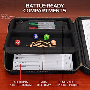 ENHANCE DnD Binder - Collector's Edition RPG Organizer Case with Built-in Character Sheet Holder and Erasable Scribe Panel, Dice Rolling Area, Removable Pen Pouch, Miniature Foam Tray (Dragon Black)