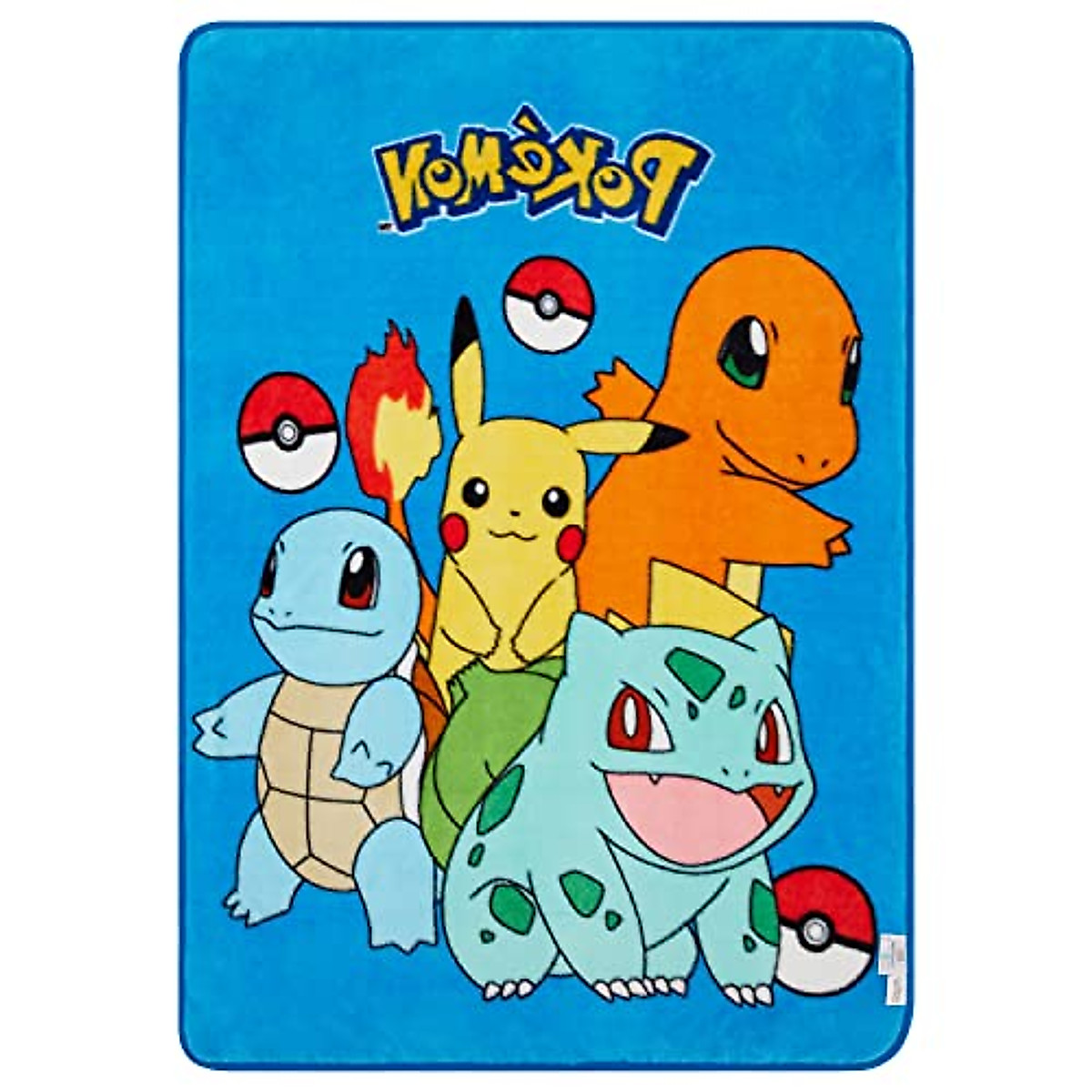 Pokemon Pikachu Fleece Throw Blanket Plush Throw - Pikachu Charmander Bulbasaur Pokeball Throw Blanket (Blue Group)