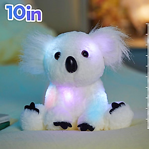 Glow Guards 10'' Light up White Koala Stuffed Animal LED Soft Plush Wildlife Toy with Rainbow Night Lights Ideal Birthday Children's Day for Toddler Kids