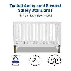 Delta Children Hendrix 4-in-1 Convertible Crib, Greenguard Gold Certified, Bianca White/Bronze