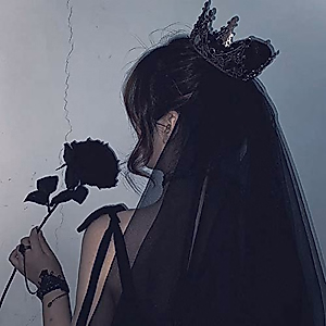 TUZAZO 10pcs Black Roses Artificial Flowers with Stems, Faux Silk Flowers Bridal Gothic Wedding Bouquet, Realistic Blossom Flora for Home, Office, Hotel Decorations