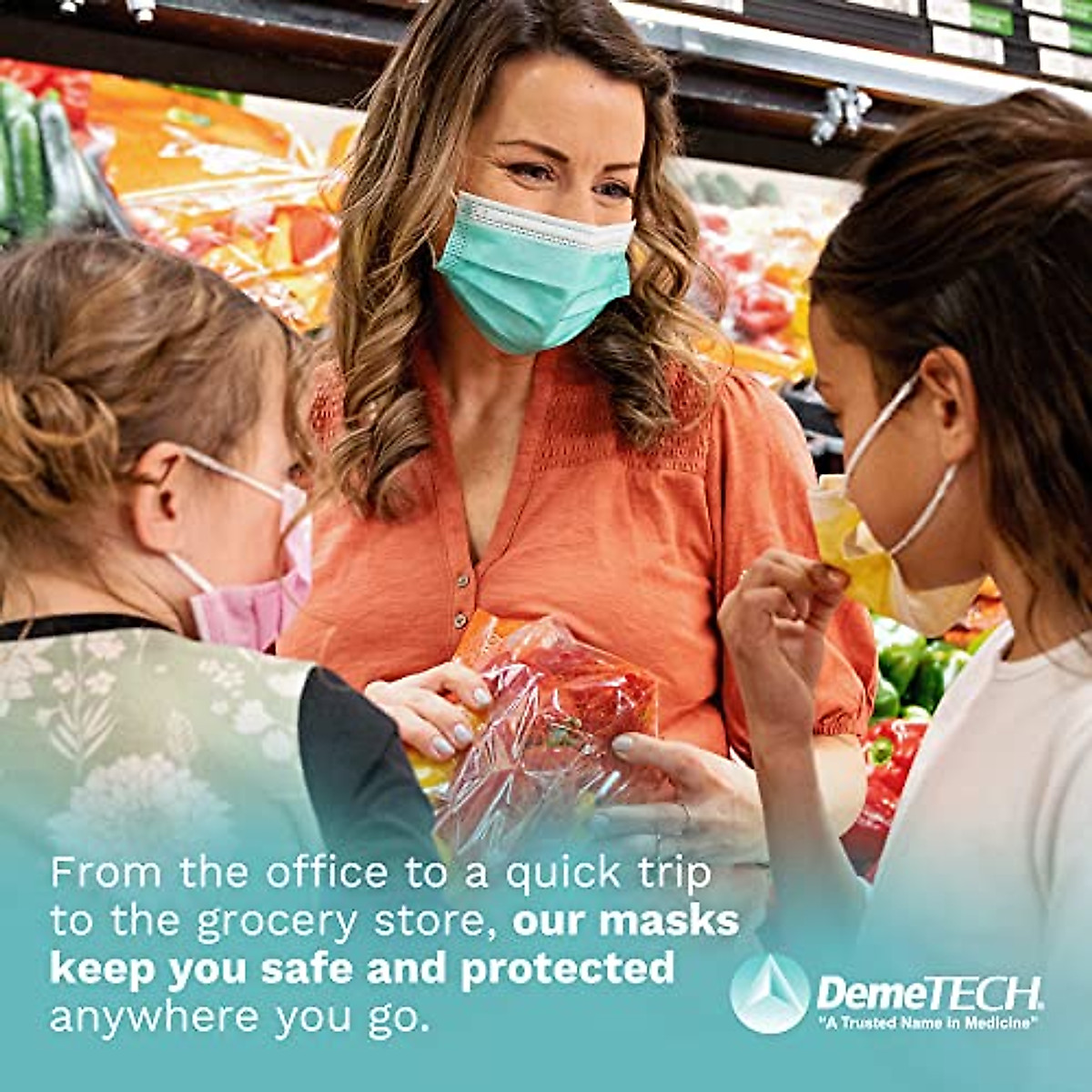 DemeTECH ASTM Level 3 Protective 3-Layer Face Mask, Ear-Loop Style, Made in The USA, Adult, 50