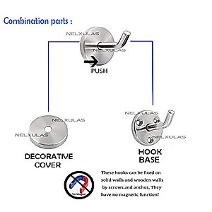NELXULAS Brushed Stainless Steel Single Heavy Duty Short Nose Screws Wall Mount Hook,Fit for Kitchen,Bedroom,Living Room, Bathroom,Closets and Garage Storage,No Magnetic Mount Function(2", 4 PCS)
