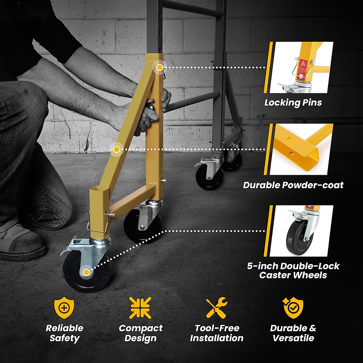 MetalTech 4 Pack Scaffold Outriggers, Baker Style Scaffolding Accessory Wheels, 14 Inch