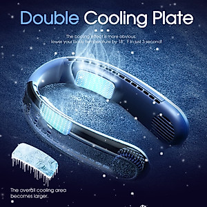 Jawhock Cooling Neck Fan, 3 Speeds Portable Neck Fan With 2 Cooling Plate, 4000 mAh Rechargeable Battery Powered Personal Bladeless Fan for Men Women-Blue