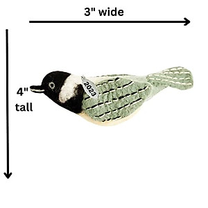 Felt Bird Ornaments - Chickadee Christmas Ornament 2023 Black Capped Chickadee Ornament - Fair Trade, Hand Felted Made in Nepal - Comes in an Organza Bag so It's Ready for Giving