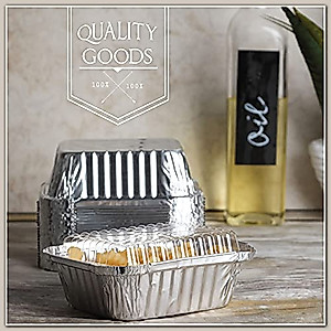 PARTY BARGAINS 1 Lb. Small Aluminum Pan with Lids - 100 Pack Set with Plastic Dome Lids, 5.5" x 4.5" Disposable Take-Out Pans for Meal Prep, Pies, Cakes, Meats (Max 240°C)