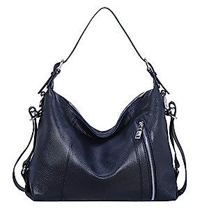 HESHE Vintage Genuine Leather Purses and Handbags for Women and Ladies Shoulder Bag Crossbody Bags (Dark Blue)