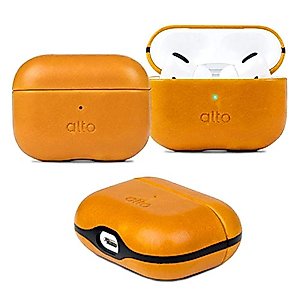 Alto Protective Leather Case Cover for Airpods Pro Charging Case, Italian Aniline Leather Accessories for Apple Airpods Pro Men Women, Supports Wireless Charging Front LED Visible (Caramel Brown)