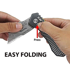 XW Folding Utility Knife, Heavy Duty Box Cutter with Belt Clip, Quick Change Blades, Anodized Aluminum Alloy Handle, Extra 10 Blades Included, 2-Pack