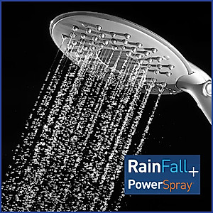Waterpik CF-201E Flexible Neck 2-Mode Rainfall Rain Shower Head, 1.8 GPM, White, 1.8 GPM