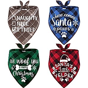 4 Pack Merry Christmas Xmas Dog Bandanas - Triangle Fall Christmas Xmas Dog Bandana Classic Plaid Pet Scarf Bibs Kerchief Gift Set Pet Holiday Accessories Decoration for Small to Large Puppy Dogs Cats