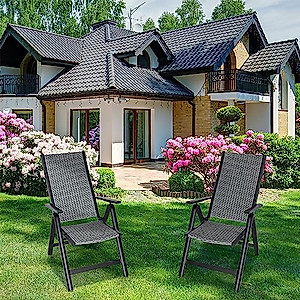 Homey Folding Patio Chairs, No Assemble Chair with Aluminum Frame Adjustable Backrest for Outdoor Camping, Porch, Balcony Portable Chairs, Set of 2 (Gray)