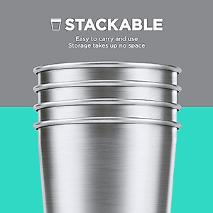 HAUSHOF Pint Cup, 20 oz Stainless Steel Cups, Stackable Metal Drinking Cups, Stacking Beer Pint Cups for Home, Party, Camping, Outdoor, Unbreakable, 4 Pack