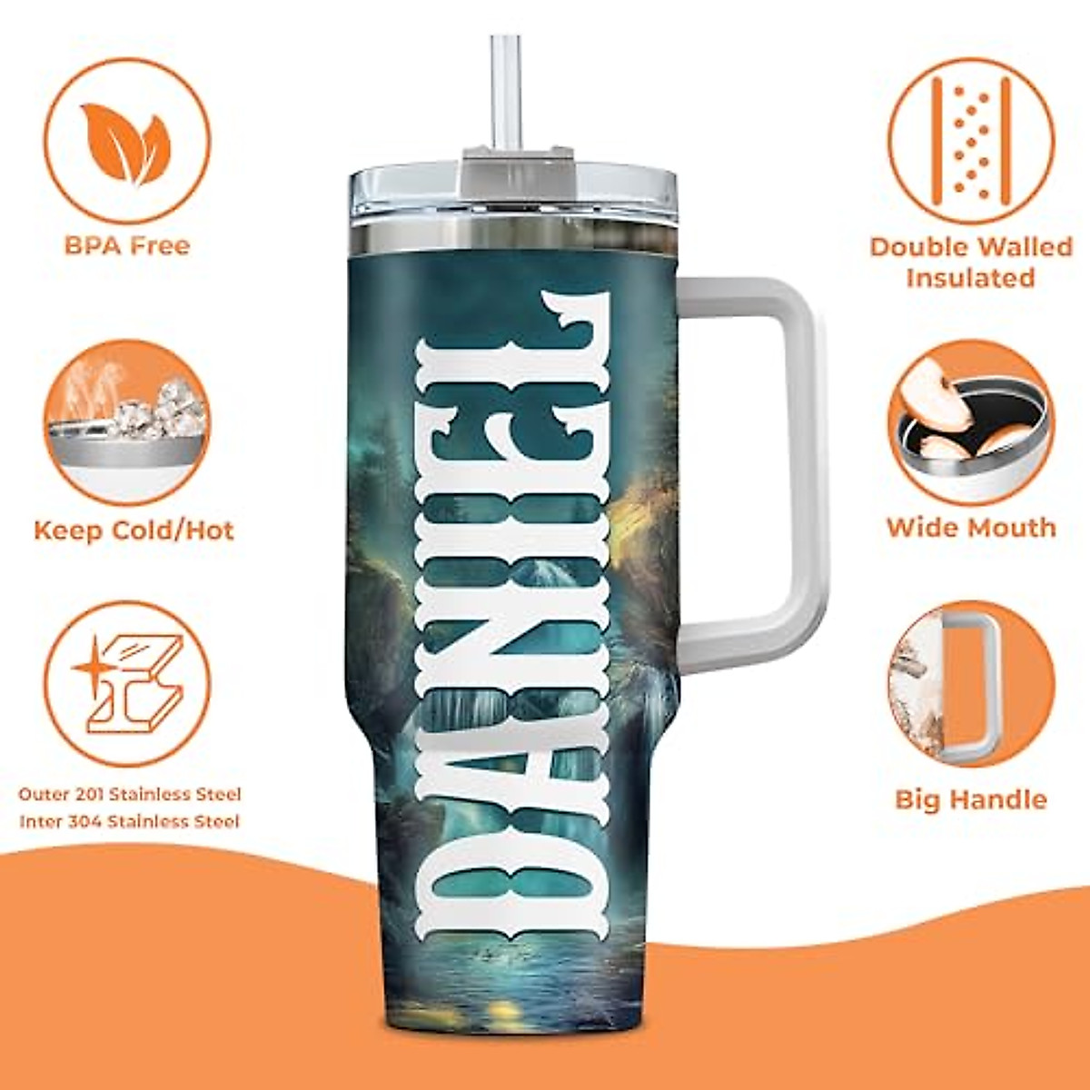 Foxcorner Personalized Wolf 40oz Tumbler with Handle and Straw Gifts for Wolf Lovers, Father's Day Animal Gifts For Men, Birthday Gift Ideas, Custom Name Insulated Stainless Steel Travel Cup With Lid