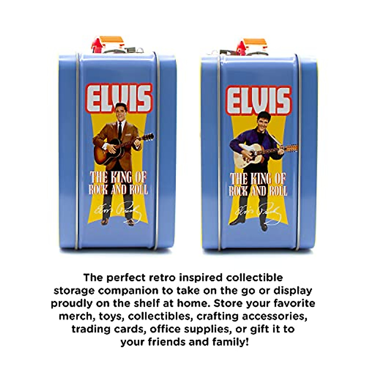 AQUARIUS Elvis Retro Fun Box - Sturdy Tin Storage Box with Plastic Handle & Embossed Front Cover - Officially Licensed Elvis Merchandise & Collectible Gift for Kids, Teens & Adults
