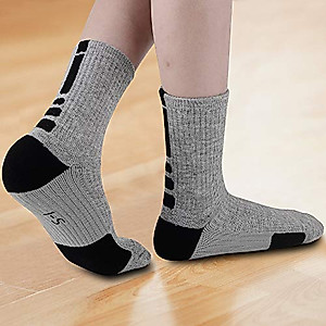 JHM boys Athletic Sport Team Basketball Soccer Crew Socks, 6 Pairs Color#1, 8-11 Years