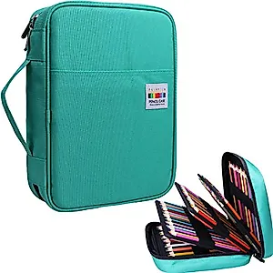 JAKAGO 220 Slots Colored Pencil Case Large Capacity Pen Holder for Student Artist Adult Girl Zipper Organizer Bag for Marker Highlighter Storage Case for School Office Sketch Supplies(Green)
