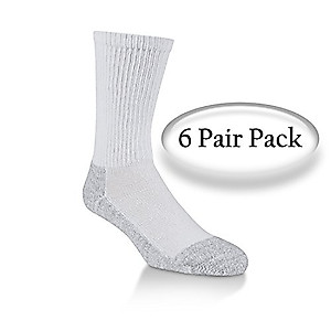 POWER-CUSHIONED Performance Crew Large 6 Pair Pack (White), LARGE (Men's shoe size 9-12)