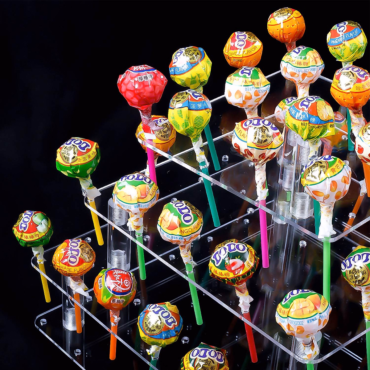 KINJOEK 56 Holes 3 Tier Acrylic Cake Pop Stand, Square Clear Cake Pop Holder, Lollipop Candy Stick Display for Party Birthday Weddings Christmas Anniversaries Gift Decorative