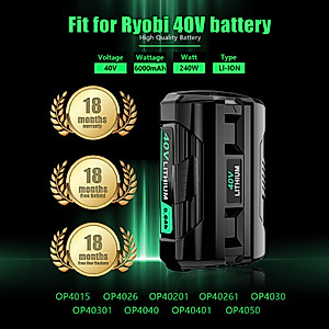 DSANKE 40V 6.0Ah Replacement for Ryobi 40V Lithium ion Battery OP4015 OP4026 OP40201 OP40261 OP4030 OP40301 OP4040 OP40401 OP4050 OP4050A OP40501 OP40601